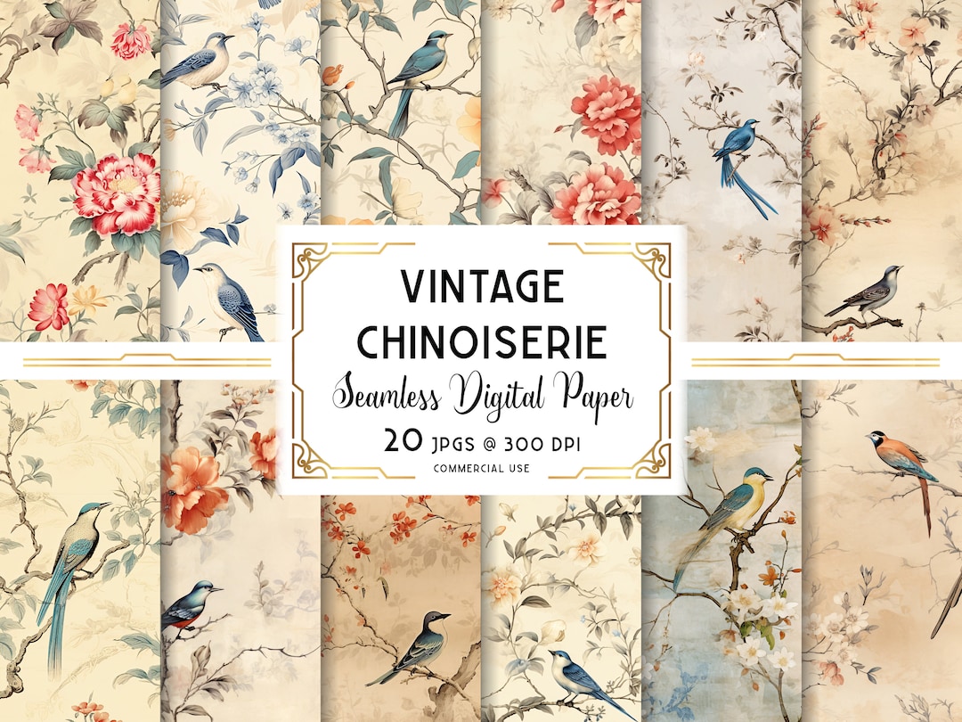 Vintage Chinoiserie Digital Paper, Antique Asian Wallpaper Digital ...