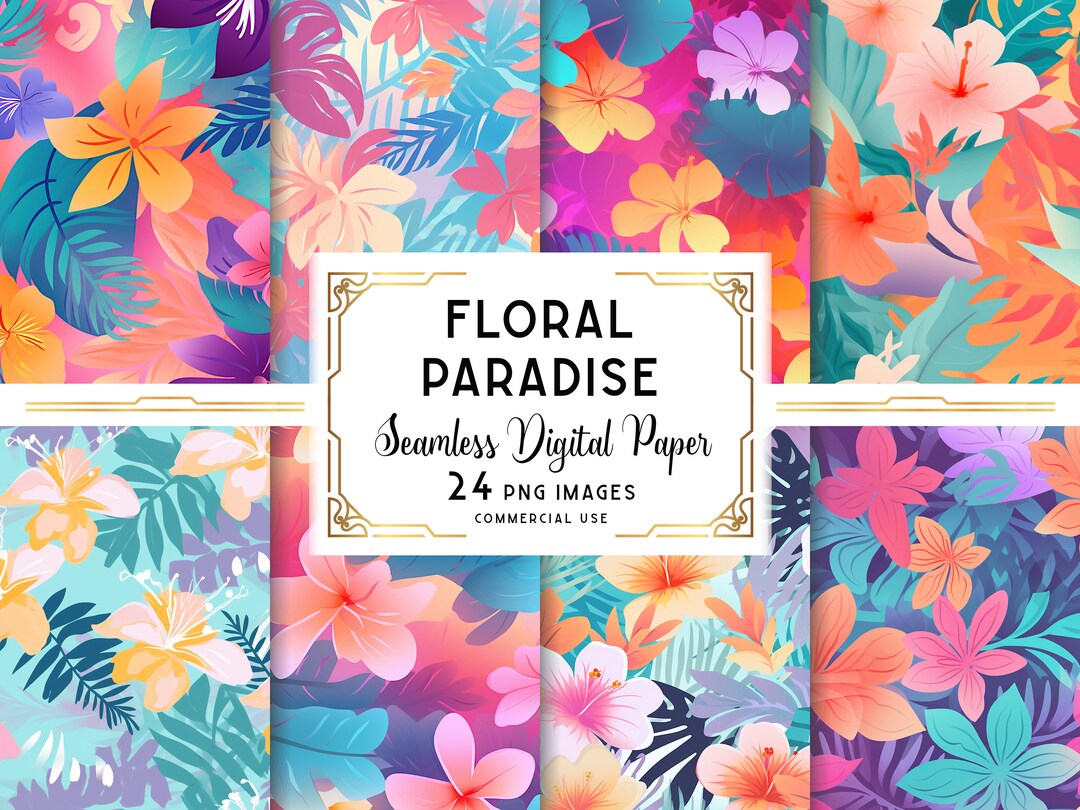 Tropical Flower Digital Paper, Tropical Flowers Seamless Pattern ...