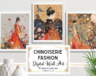 Chinoiserie Digital Wall Art Print Pack, Japanese Wallpaper Paintings ...