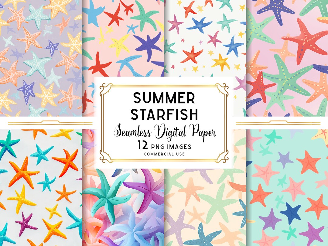 Starfish Digital Paper, Starfish Seamless Pattern, Ocean Beach Patterns ...