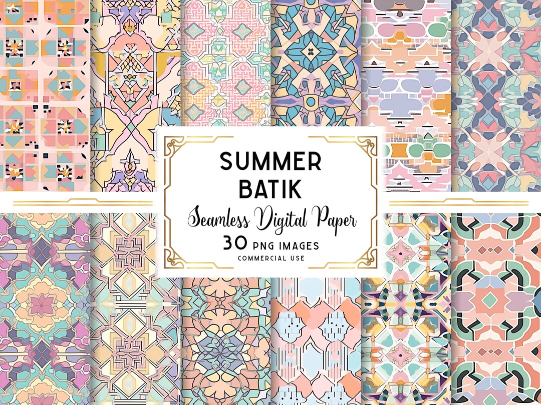 Summer Batik Digital Paper, Batik Seamless Design, Warm Color Patterns ...