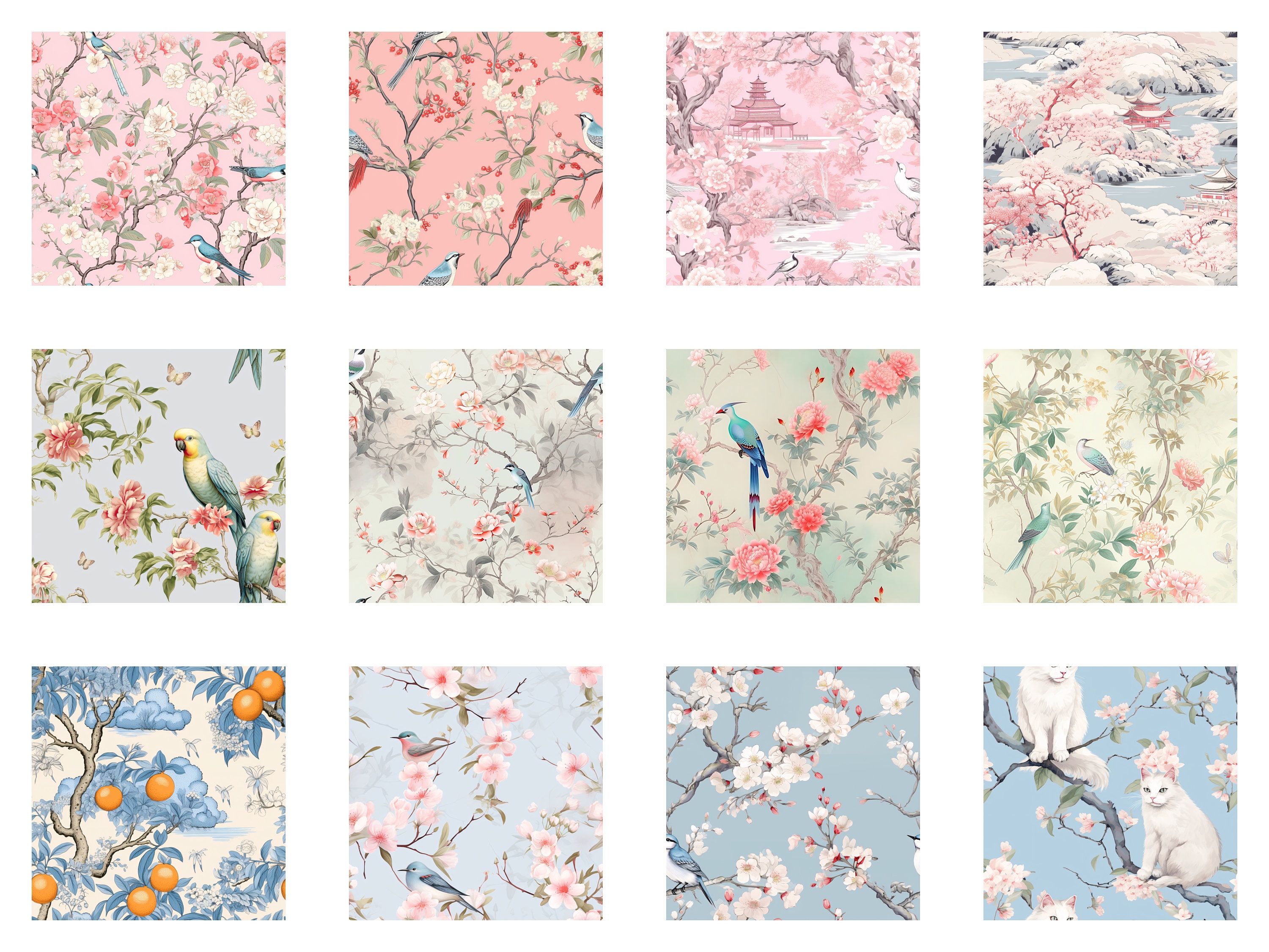 Chinoiserie Digital Paper Pack, Chinoiserie Seamless Pattern Bundle ...