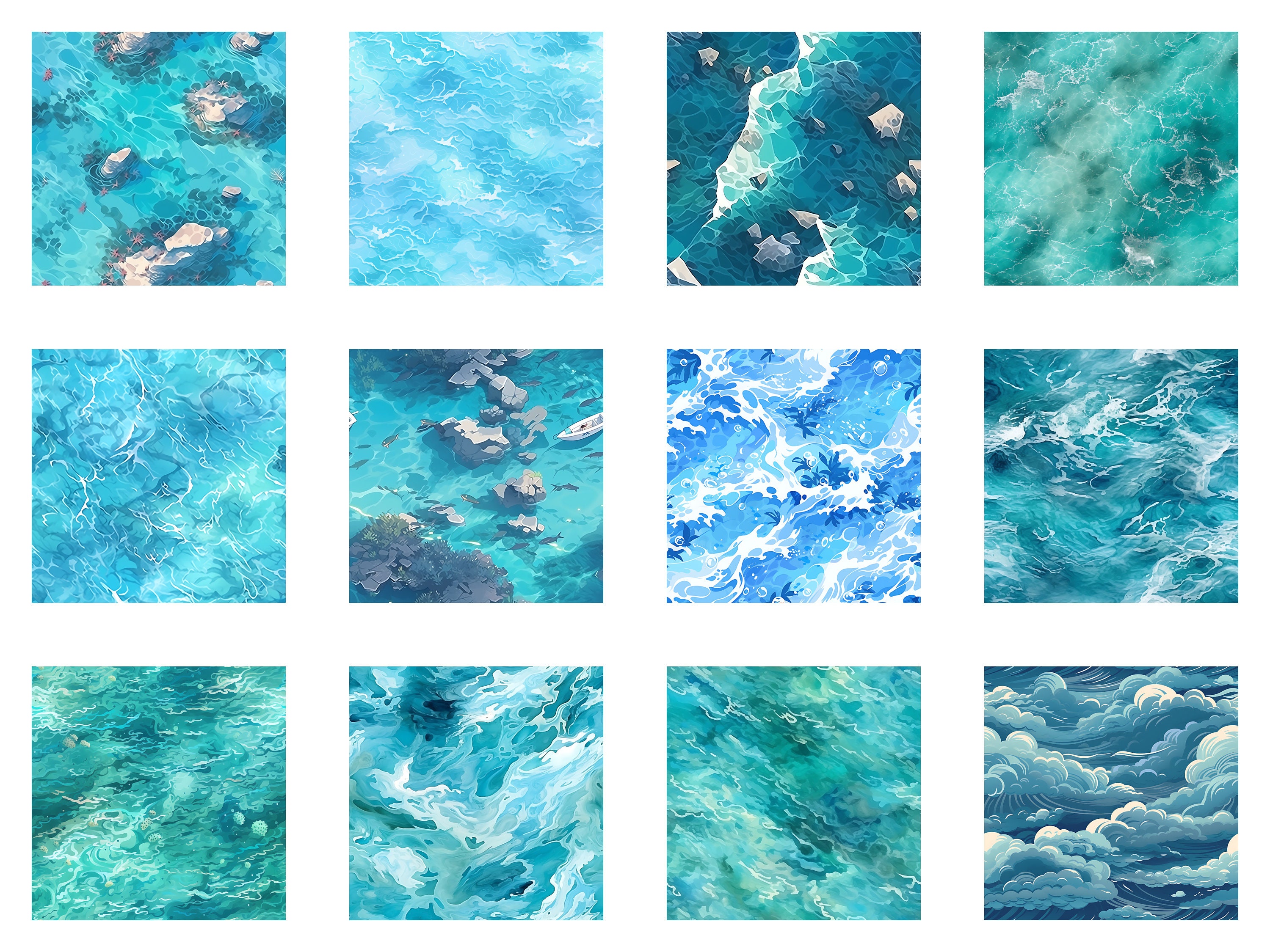 Ocean Sea Digital Paper, Ocean Clouds Seamless Pattern, Tropical Ocean ...