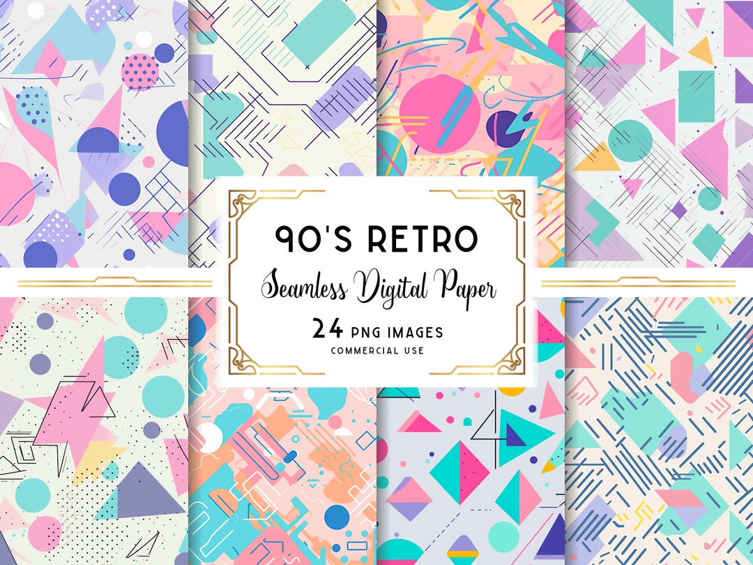 90's Retro Digital Paper, 1990s Seamless Pattern, Pastel Retro Geometry ...