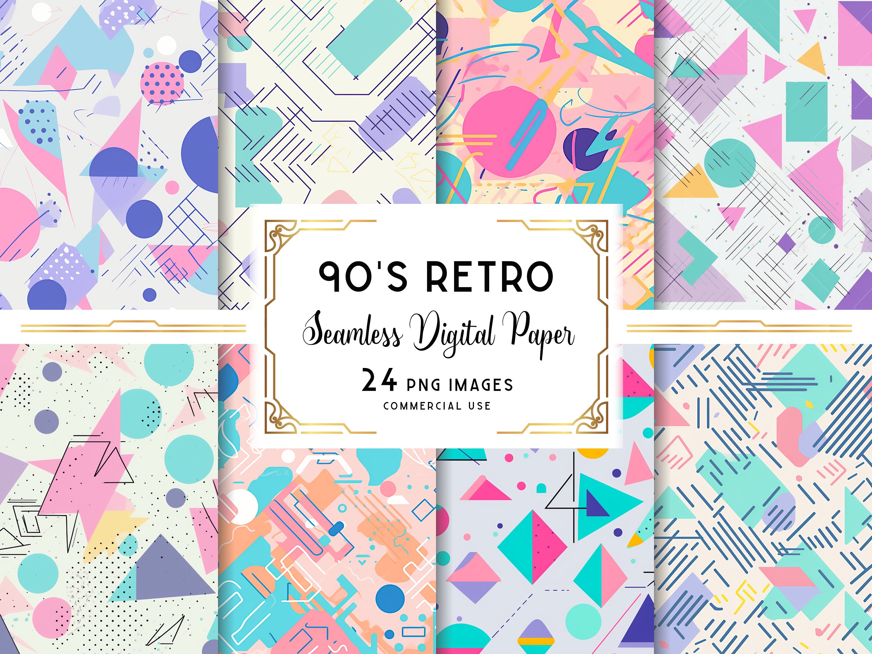 90's Retro Digital Paper, 1990s Seamless Pattern, Pastel Retro Geometry ...