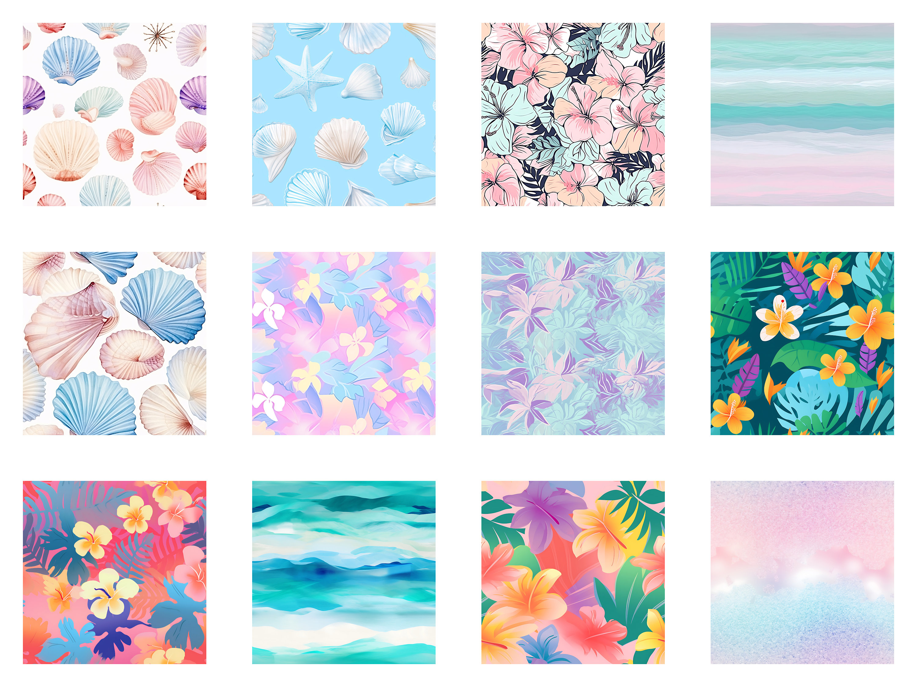 Beach Tropical Digital Paper Pack, Beach Summer Seamless Pattern ...