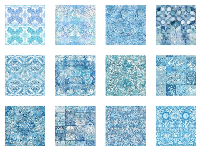 Blue Batik Digital Paper, Batik Seamless Pattern, Traditional ...