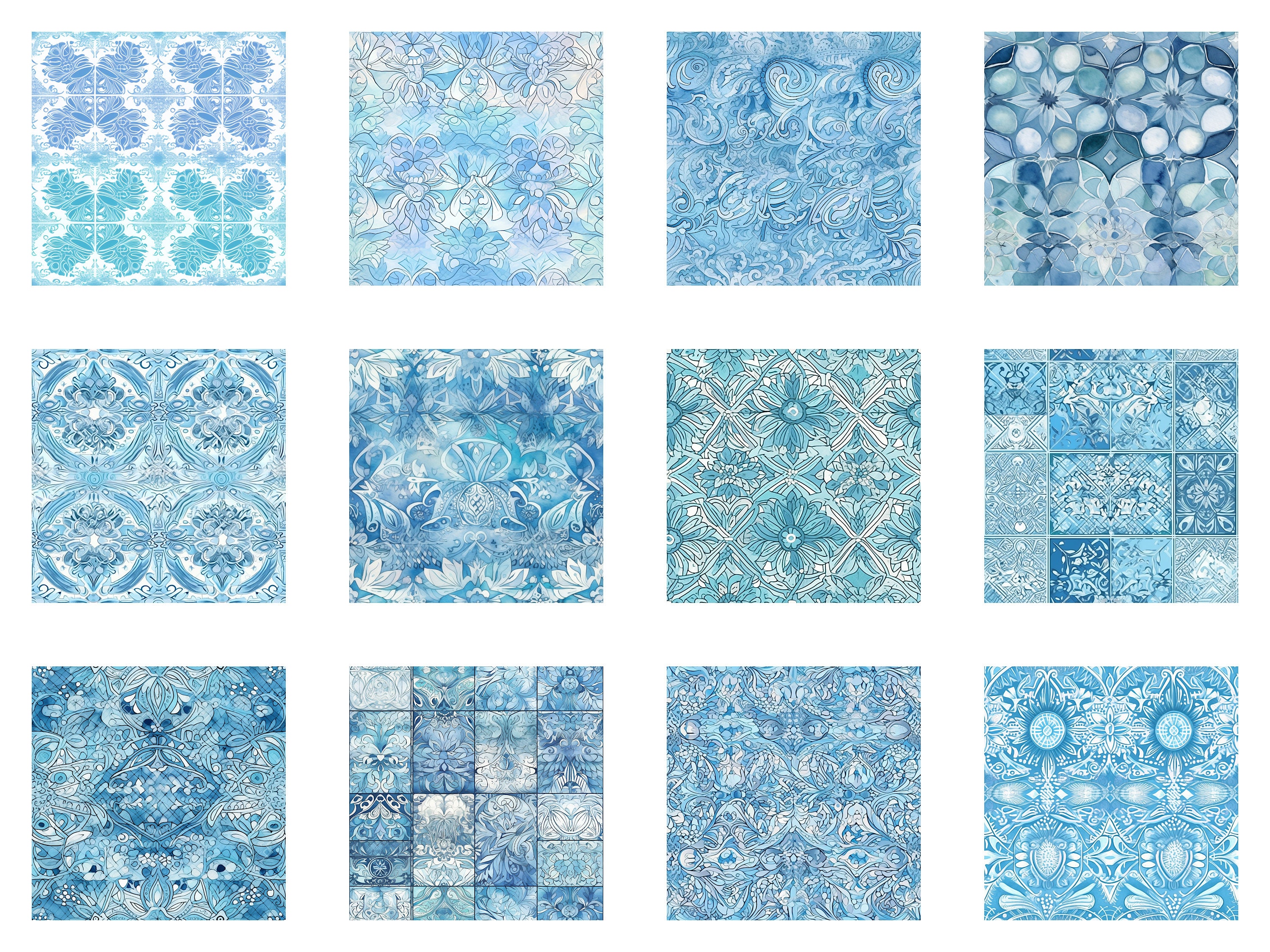 Blue Batik Digital Paper, Batik Seamless Pattern, Traditional ...