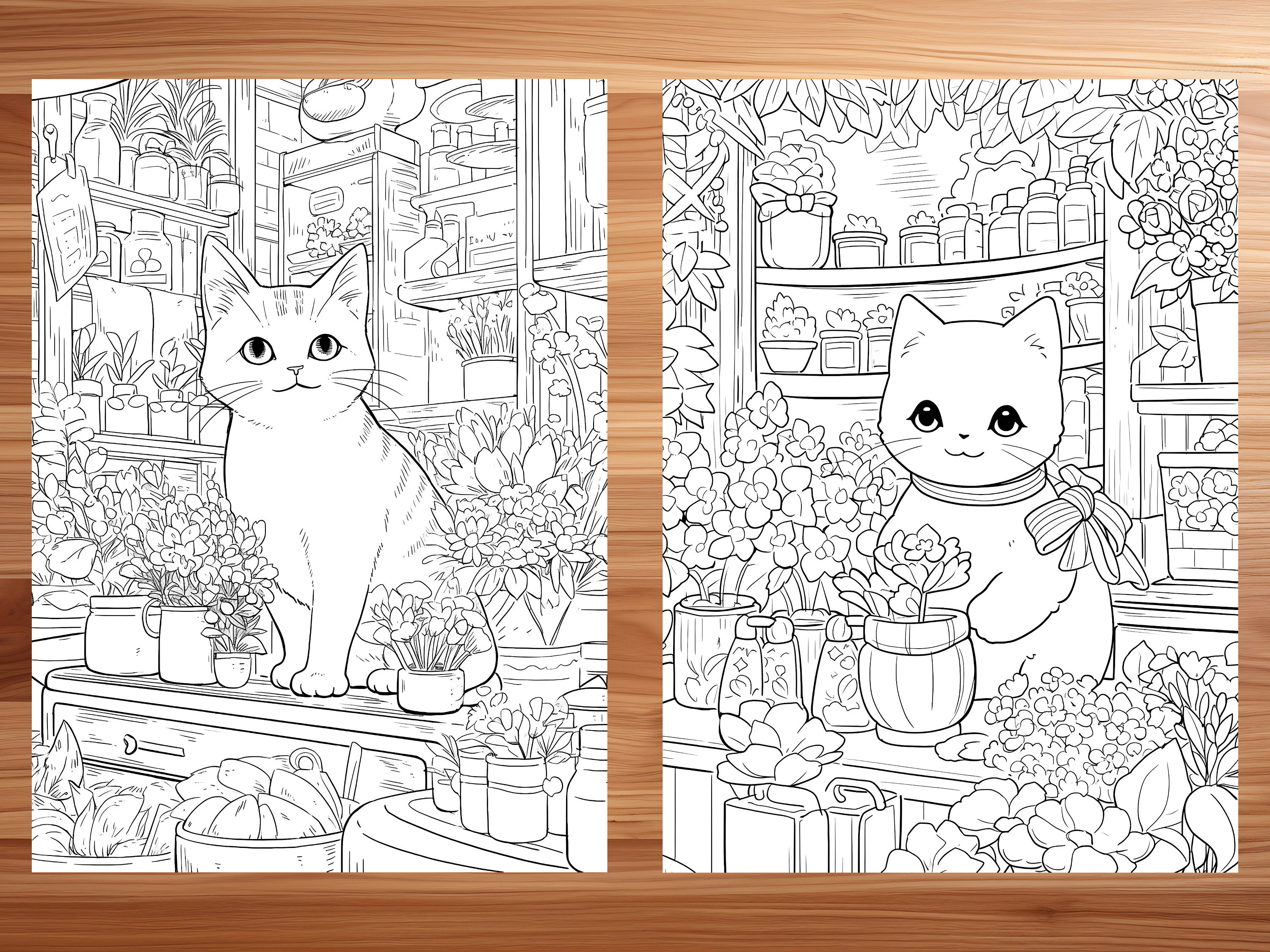 Cat Coloring Pages Book Printable Coloring Book Flower - Etsy