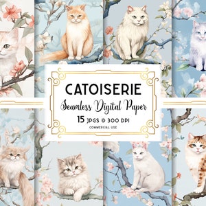 Seamless Chinoiserie Paper, Cat Seamless Pattern, Cat Wallpaper, Cat ...