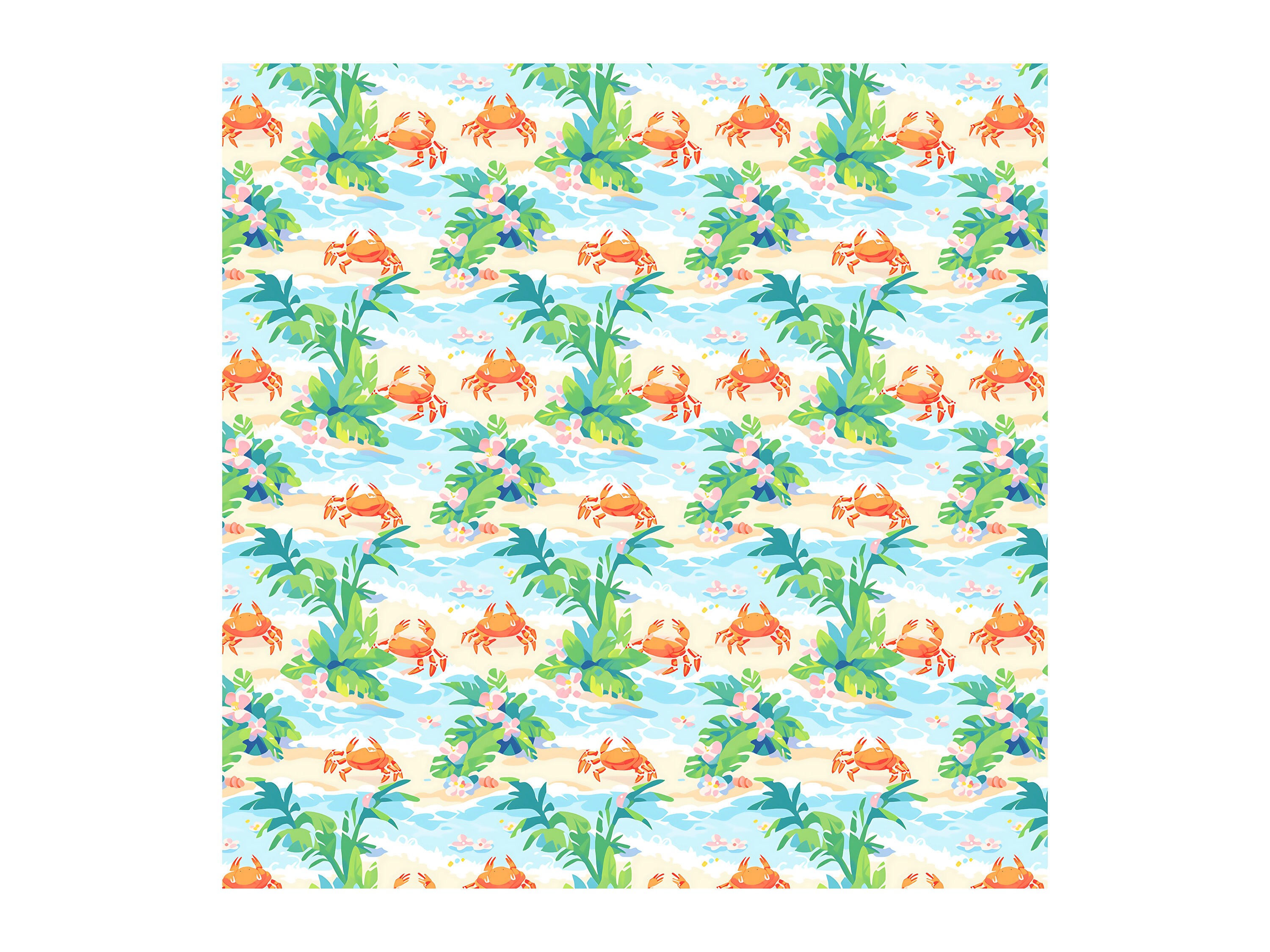 Crabs Digital Paper, Crabs Seamless Pattern, Tropical Ocean Design ...