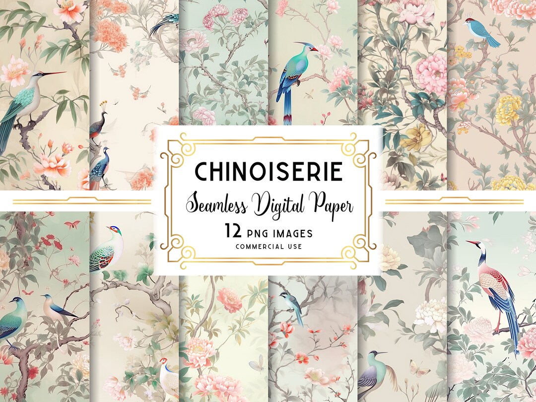 Chinoiserie Digital Paper, Chinoiserie Seamless Pattern, Traditional ...