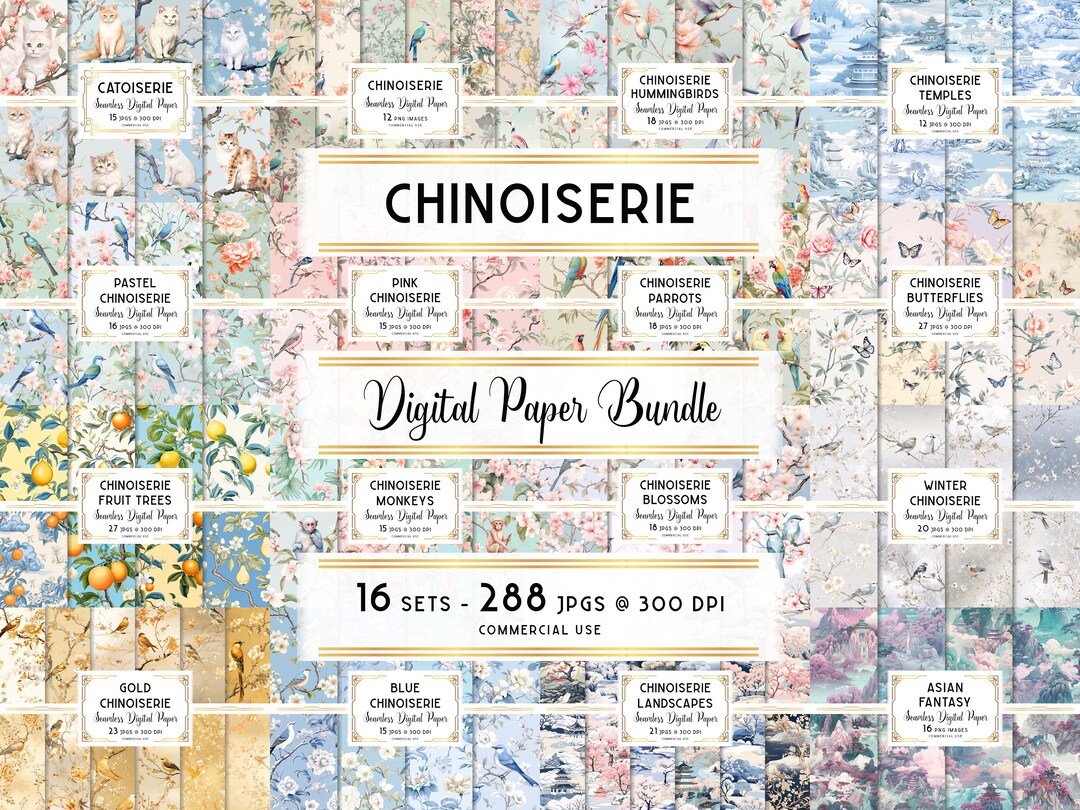 Chinoiserie Digital Paper Bundle, Chinoiserie Seamless Collection Set ...