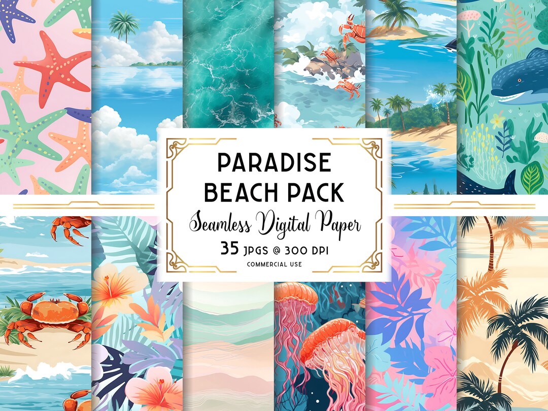 Beach Digital Paper Pack, Beach Seamless Pattern, Ocean Wallpaper ...