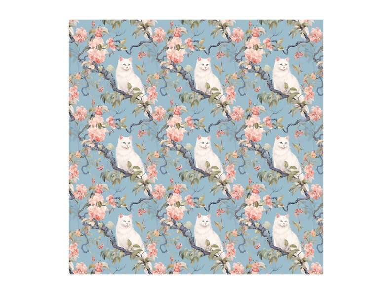 Seamless Chinoiserie Paper, Cat Seamless Pattern, Cat Wallpaper, Cat ...