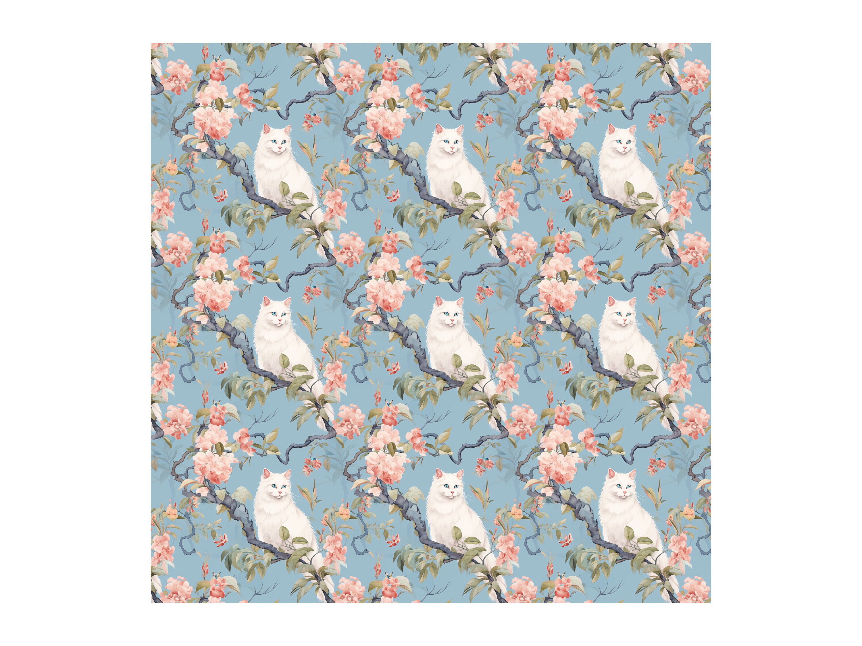 Seamless Chinoiserie Paper, Cat Seamless Pattern, Cat Wallpaper, Cat ...