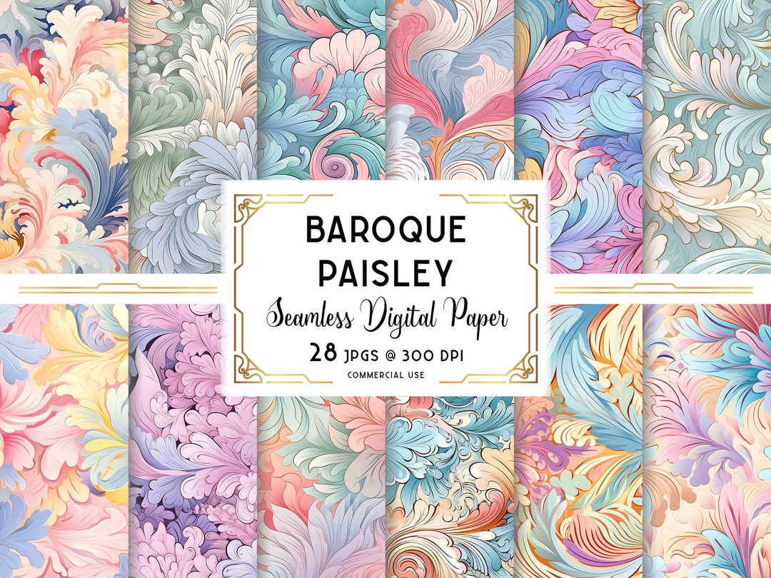 Paisley Digital Paper, Ornate Wallpaper Texture, Baroque Seamless ...