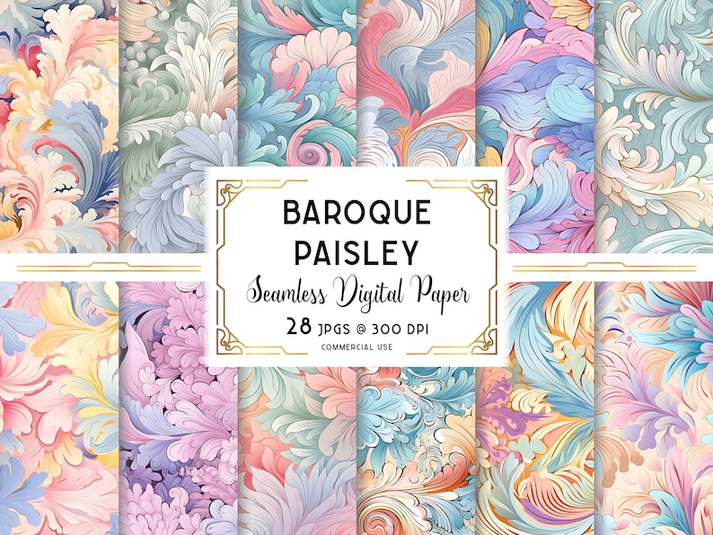 Paisley Digital Paper, Ornate Wallpaper Texture, Baroque Seamless ...