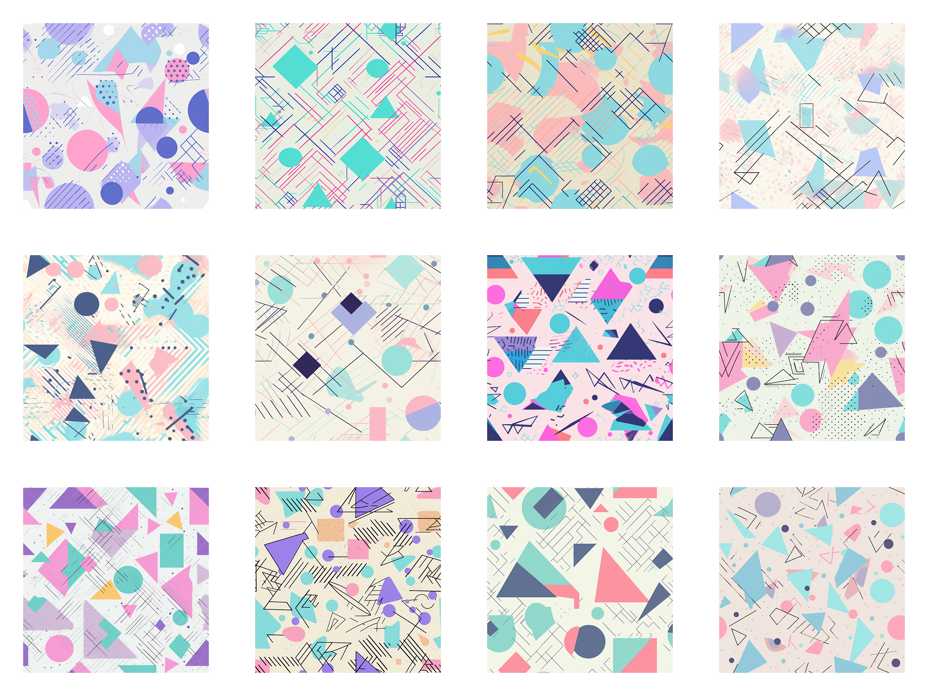 90's Retro Digital Paper, 1990s Seamless Pattern, Pastel Retro Geometry ...