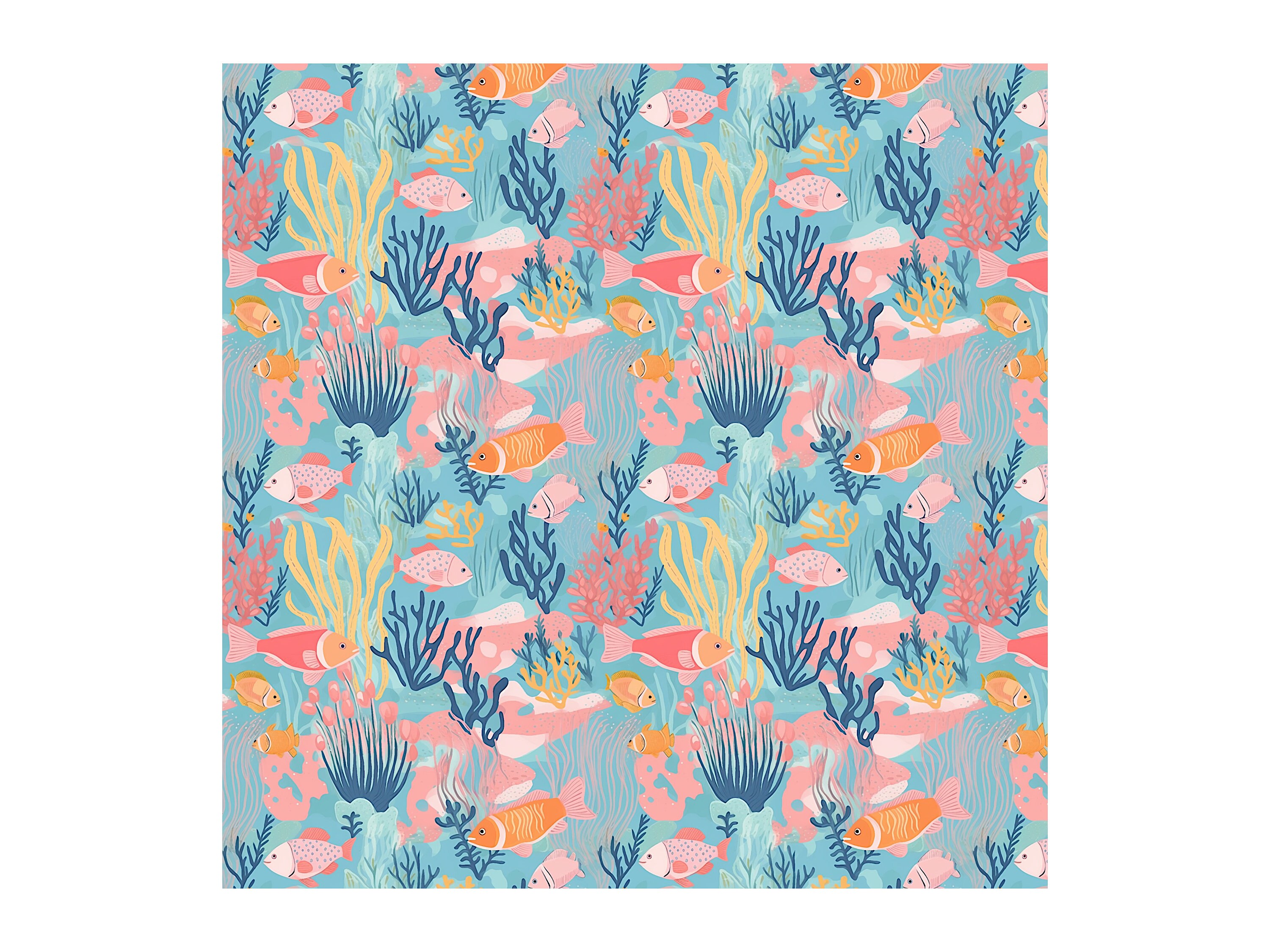Coral Digital Paper, Ocean Seamless Pattern, Tropical Saltwater Fish ...
