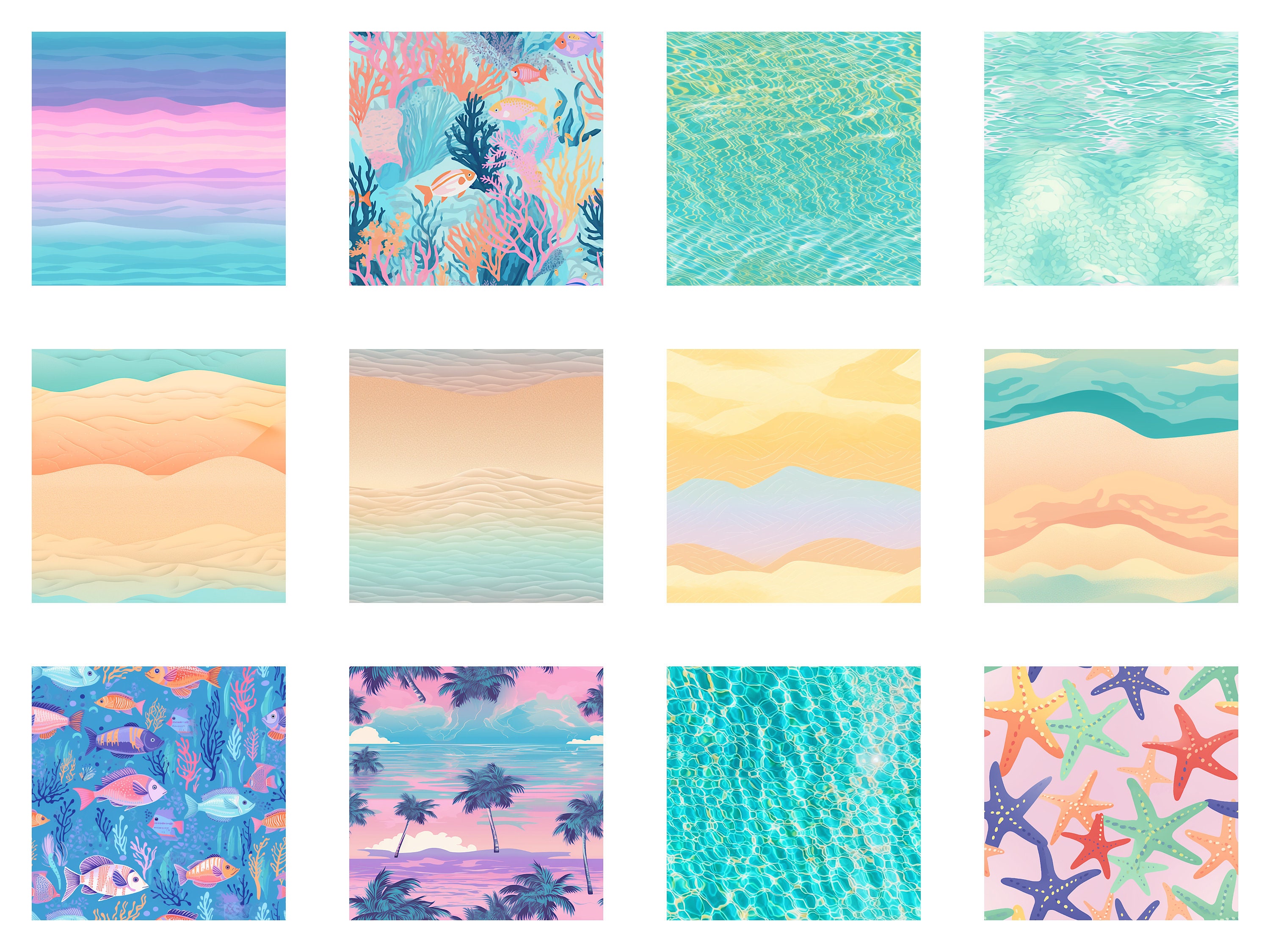 Tropical Beach Digital Paper Pack, Summer Beach Seamless Pattern ...