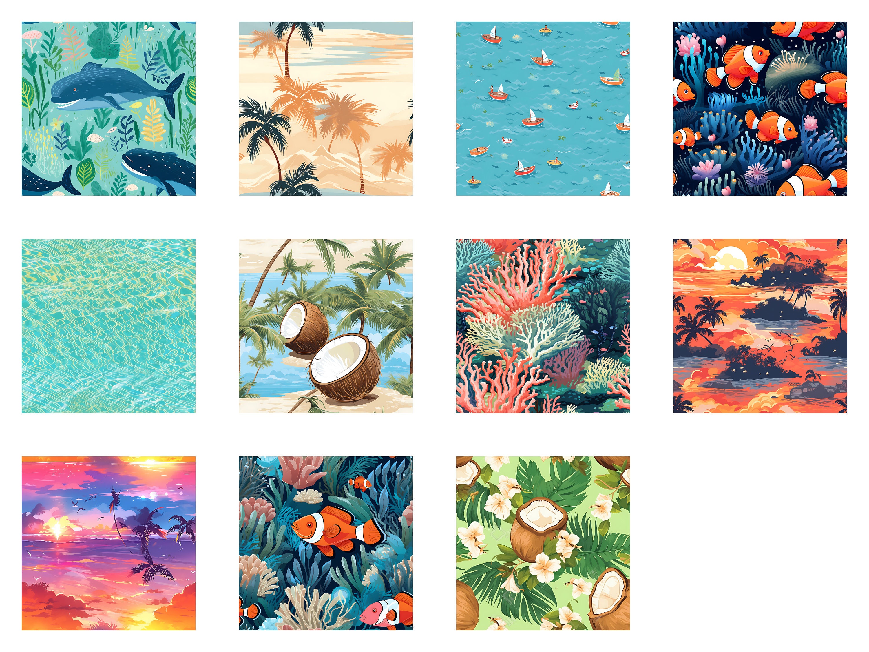 Beach Digital Paper Pack, Beach Seamless Pattern, Ocean Wallpaper ...