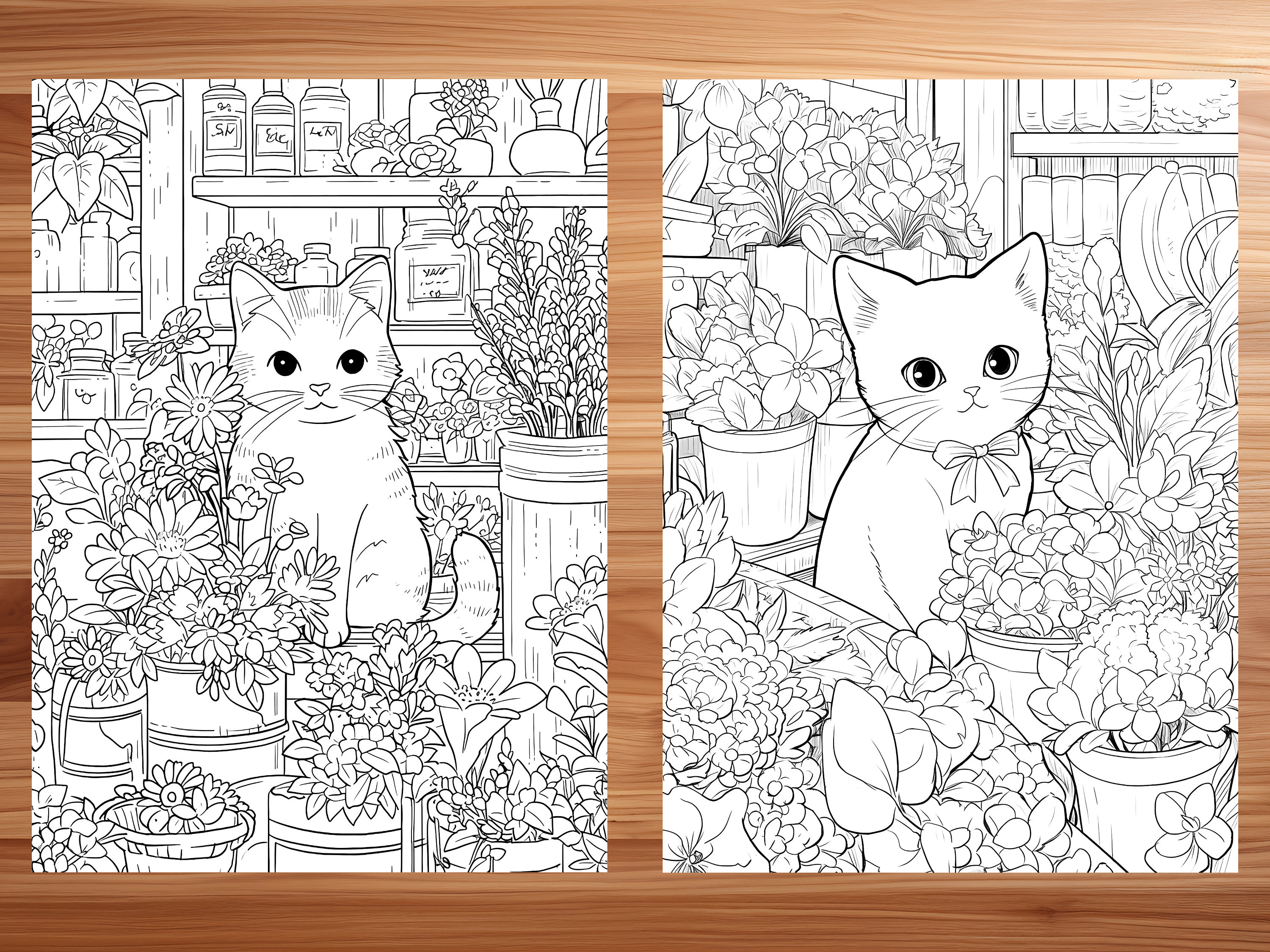 Cat Coloring Pages Book Printable Coloring Book Flower - Etsy