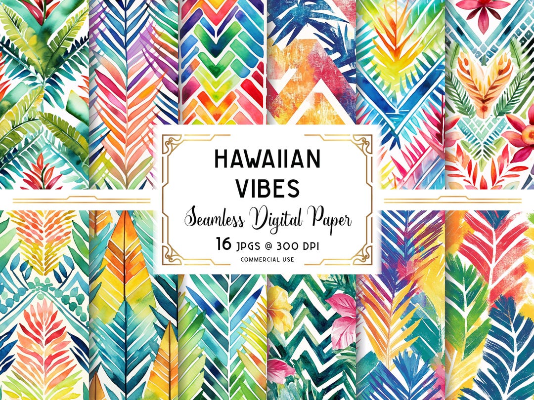 Hawaiian Tropical Beach Digital Paper, Tribal Jungle Summer Waikiki ...