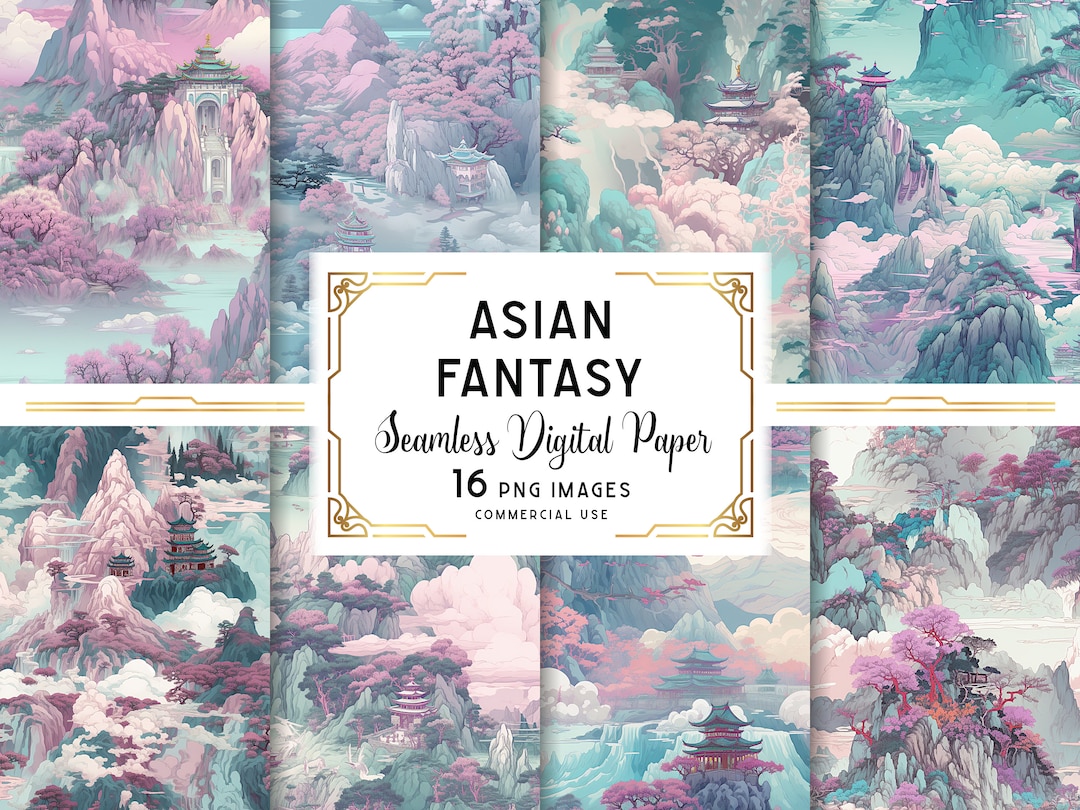 Asian Fantasy Digital Paper, Japanese Seamless Pattern, Asian ...