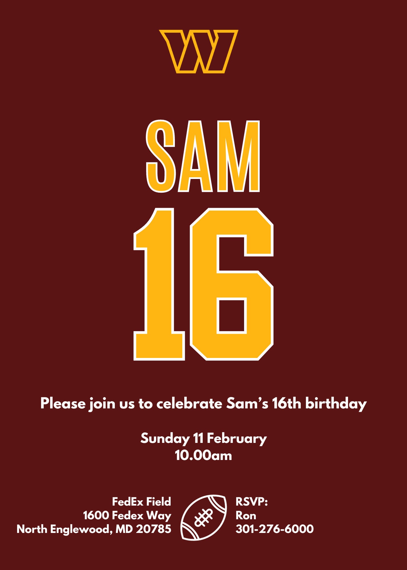 Washington Commanders NFL Theme Birthday Invitation (digital Download ...