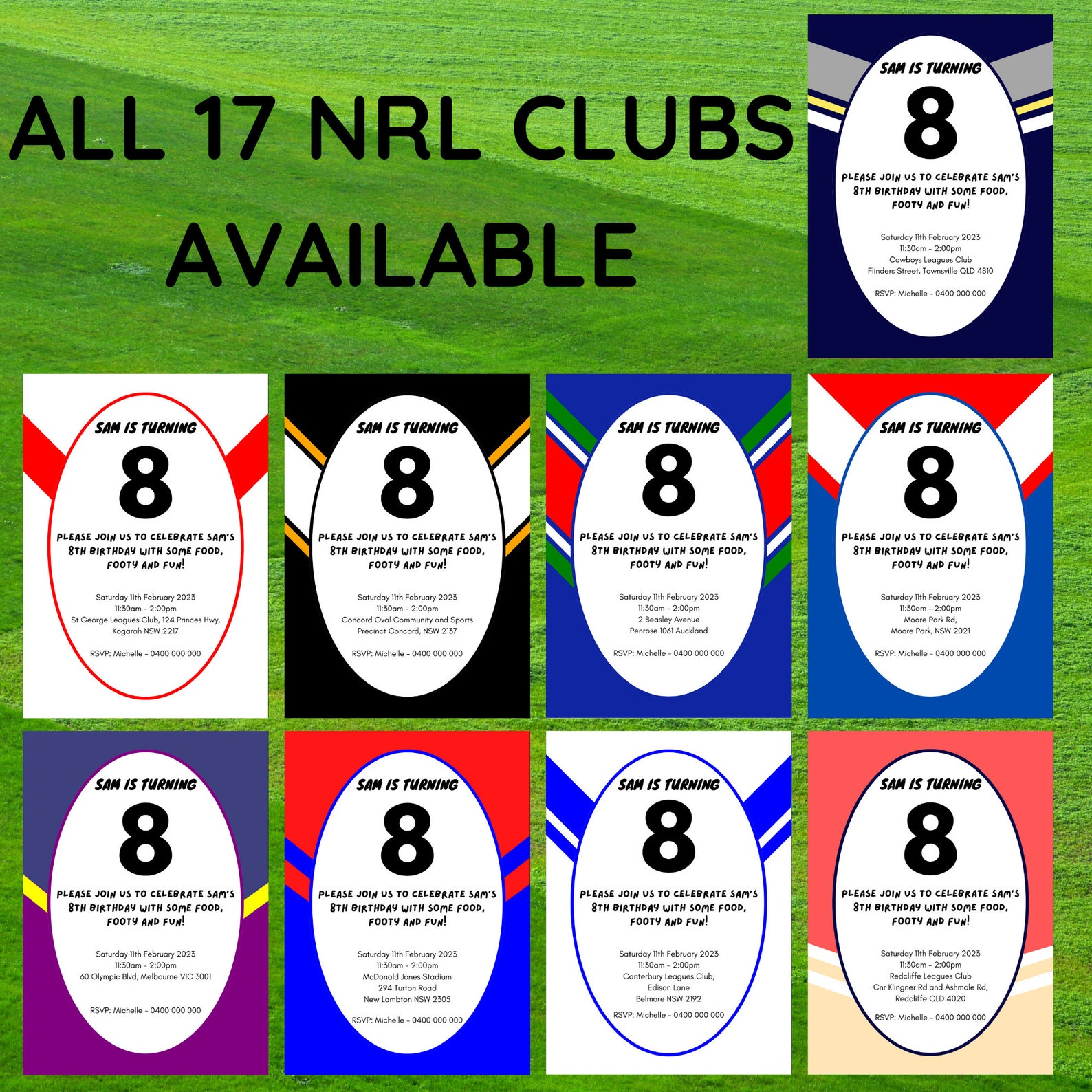 Sydney Roosters NRL Theme Birthday Invitation digital - Etsy