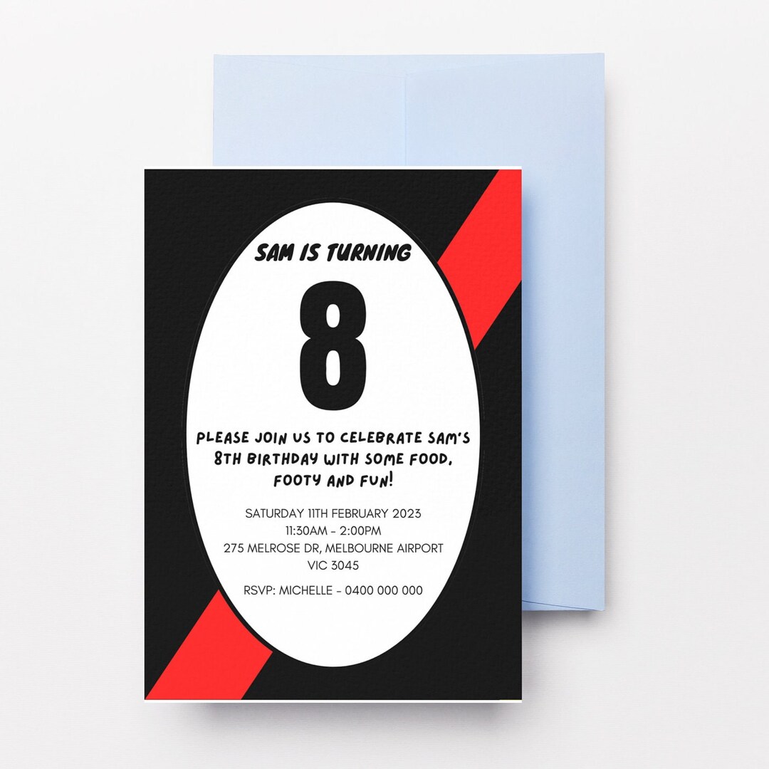 Essendon AFL Theme Birthday Invitation digital Download - Etsy