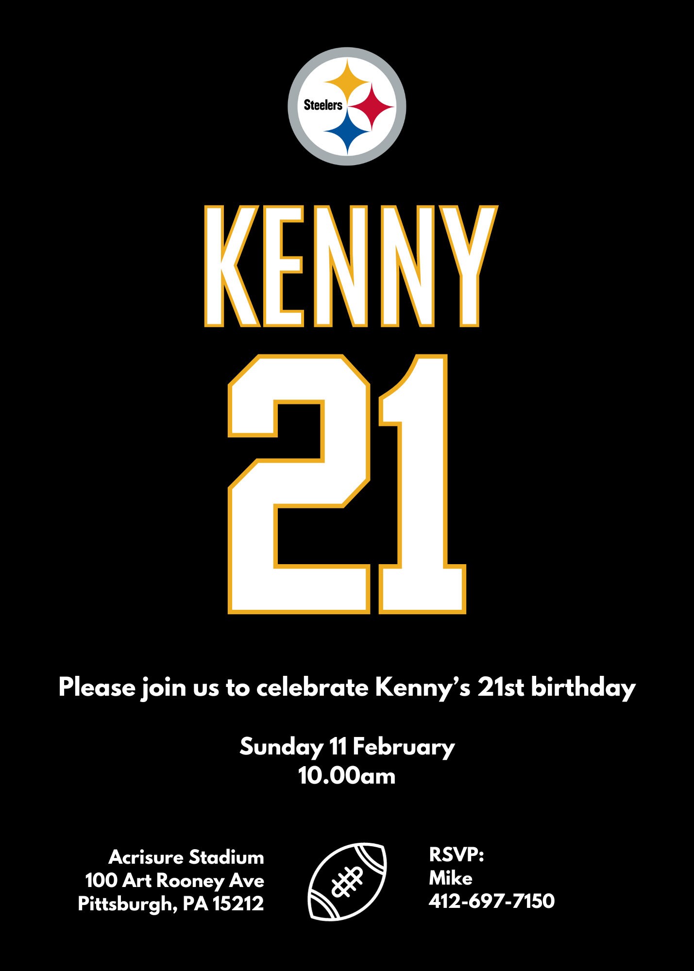 Pittsburgh Steelers NFL Theme Birthday Invitation (digital Download) - Etsy