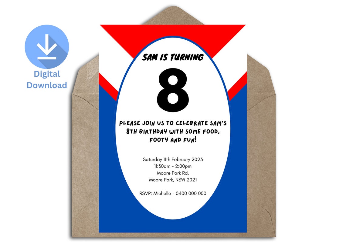 Sydney Roosters NRL Theme Birthday Invitation digital Download - Etsy