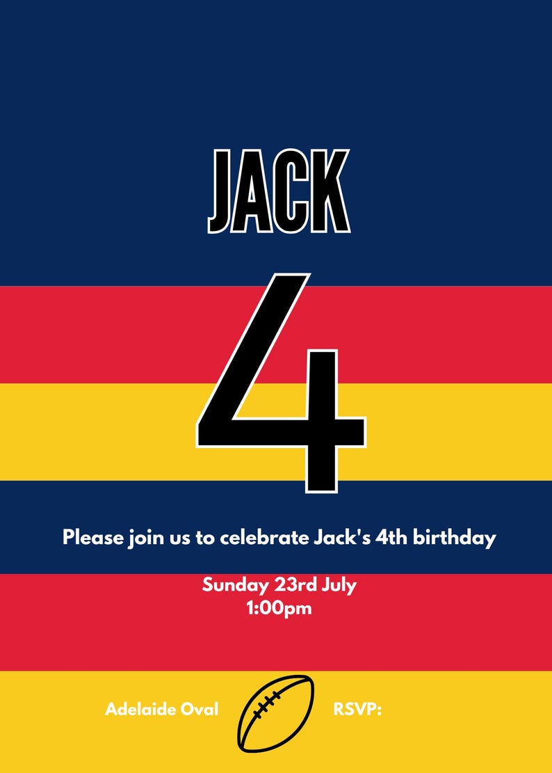 Adelaide AFL Theme Birthday Invitation (digital Download) - Etsy Australia