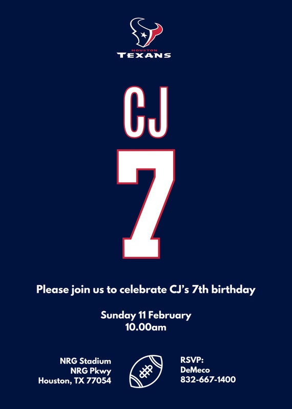 Houston Texans Birthday Invitations Printable Editable Strawberry