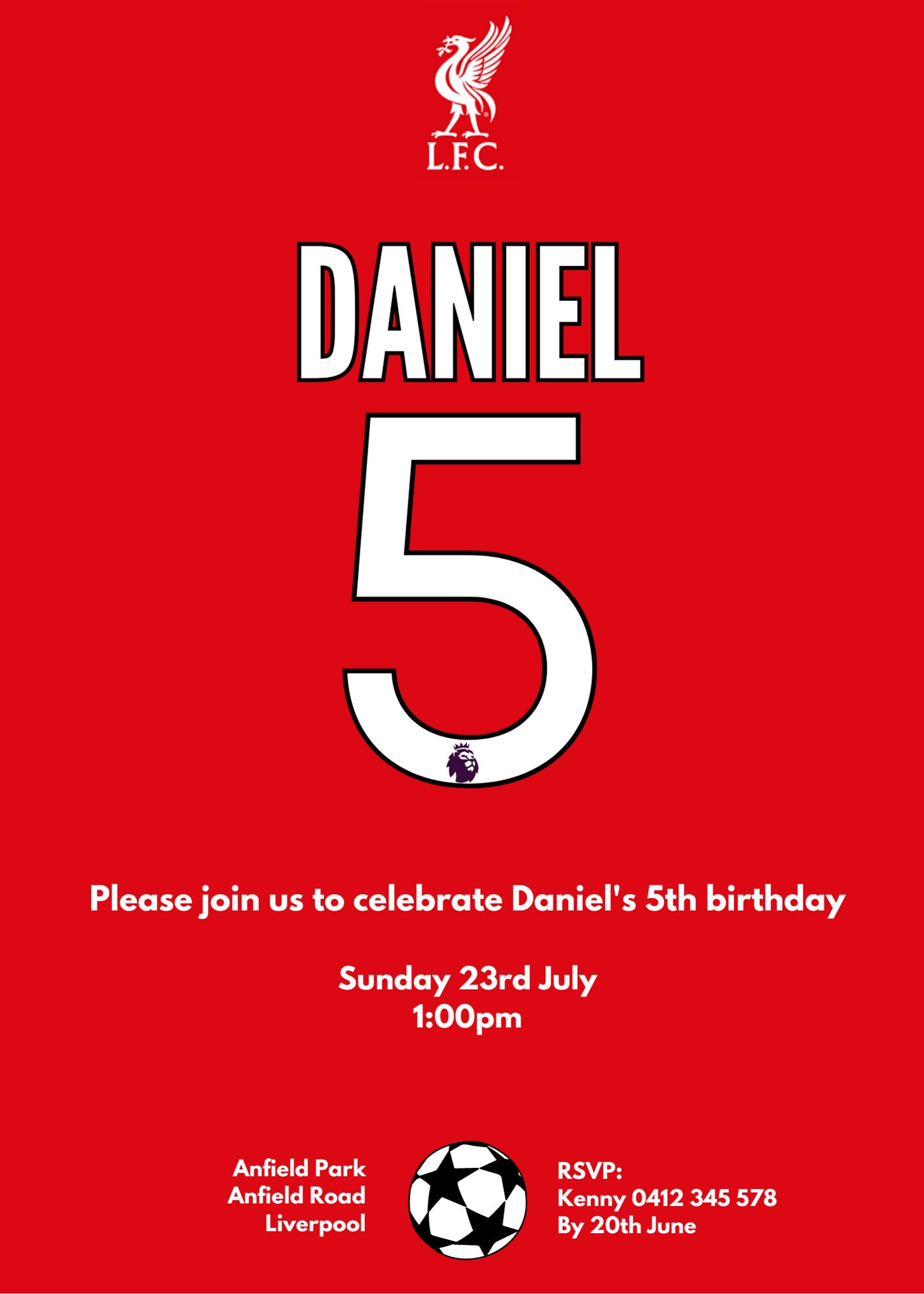 Liverpool Premier League Theme Birthday Invitation digital Download - Etsy