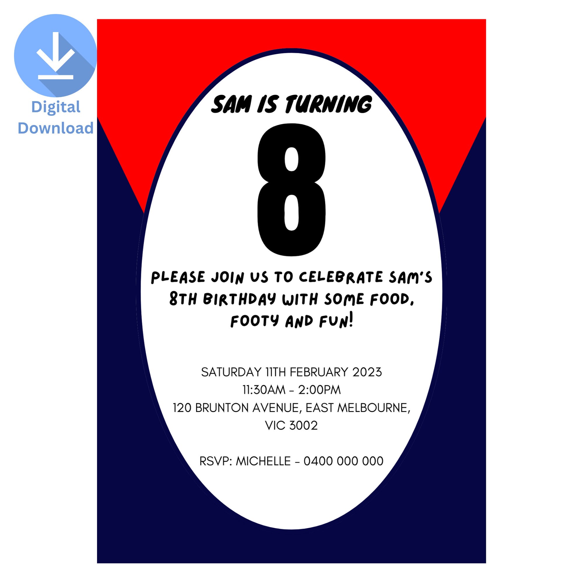 Melbourne AFL Theme Birthday Invitation digital Download - Etsy