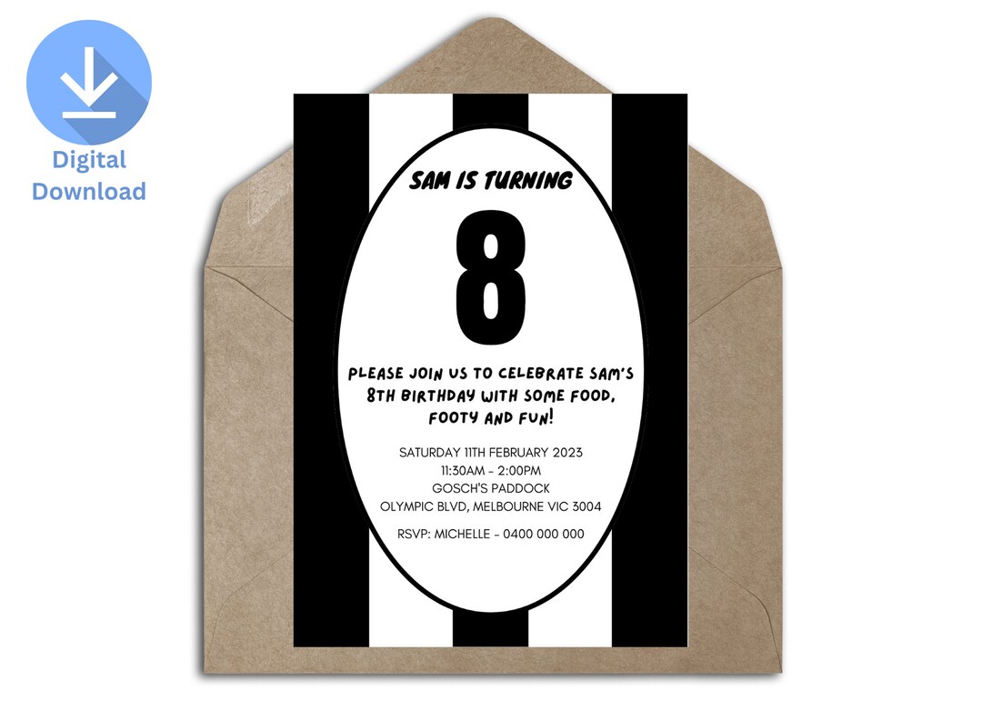 Collingwood AFL Theme Birthday Invitation digital Download - Etsy