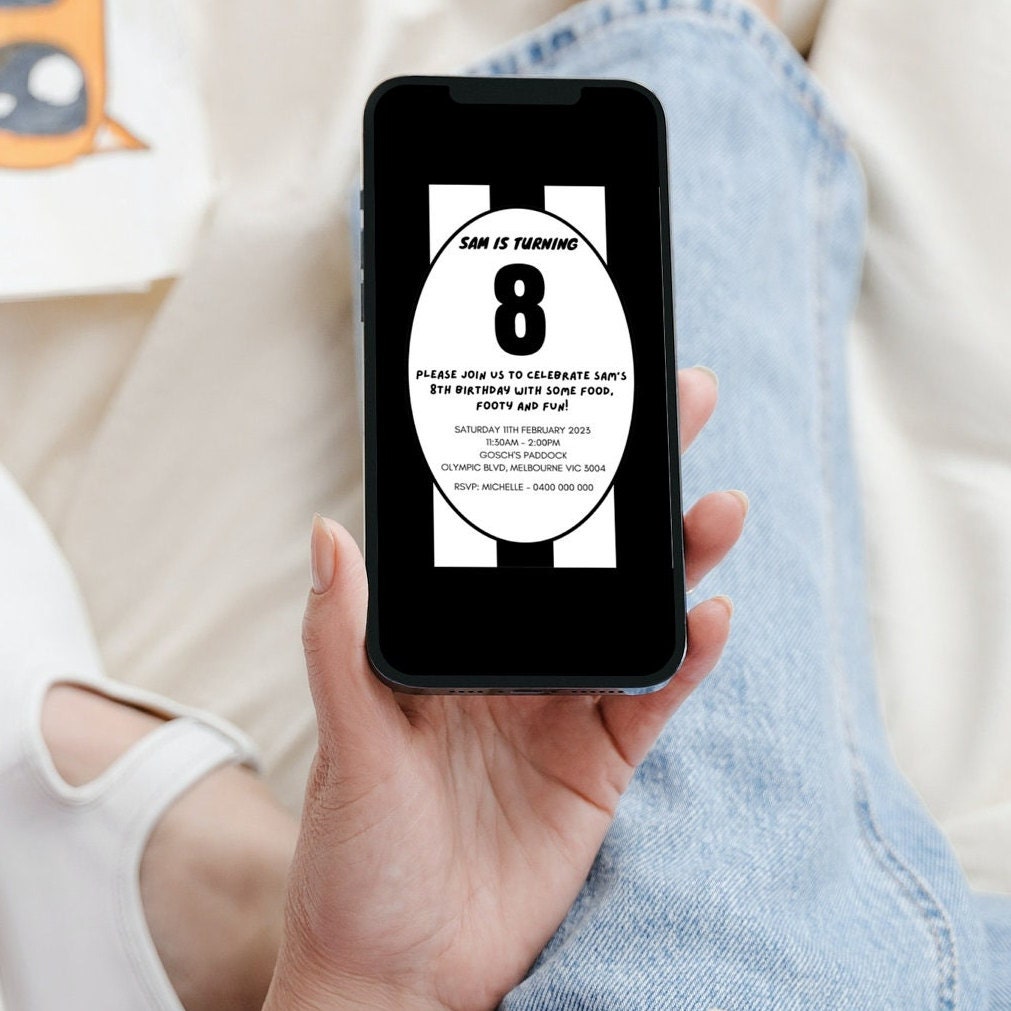 Collingwood AFL Theme Birthday Invitation digital Download - Etsy