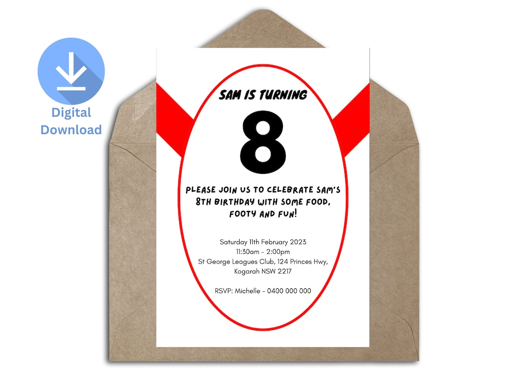 St George Illawarra Dragons NRL Theme Birthday Invitation (digital ...