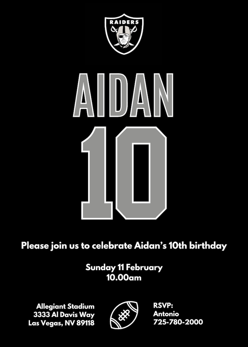 Las Vegas Raiders NFL Theme Birthday Invitation (digital Download) - Etsy