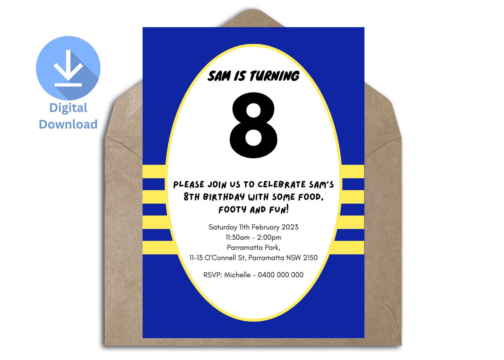 Parramatta Eels NRL Theme Birthday Invitation digital Download - Etsy