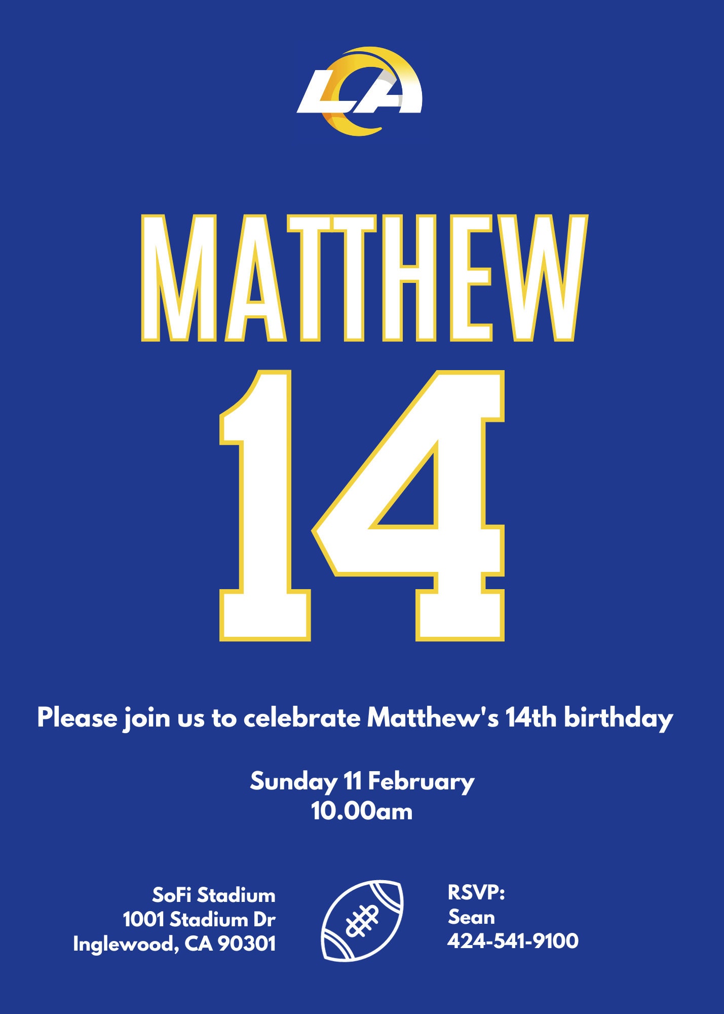 Los Angeles Rams NFL Theme Birthday Invitation (digital Download) - Etsy