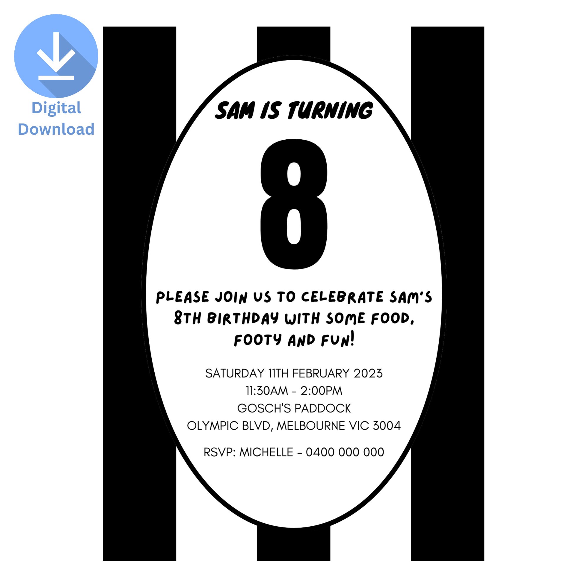 Collingwood AFL Theme Birthday Invitation digital Download - Etsy