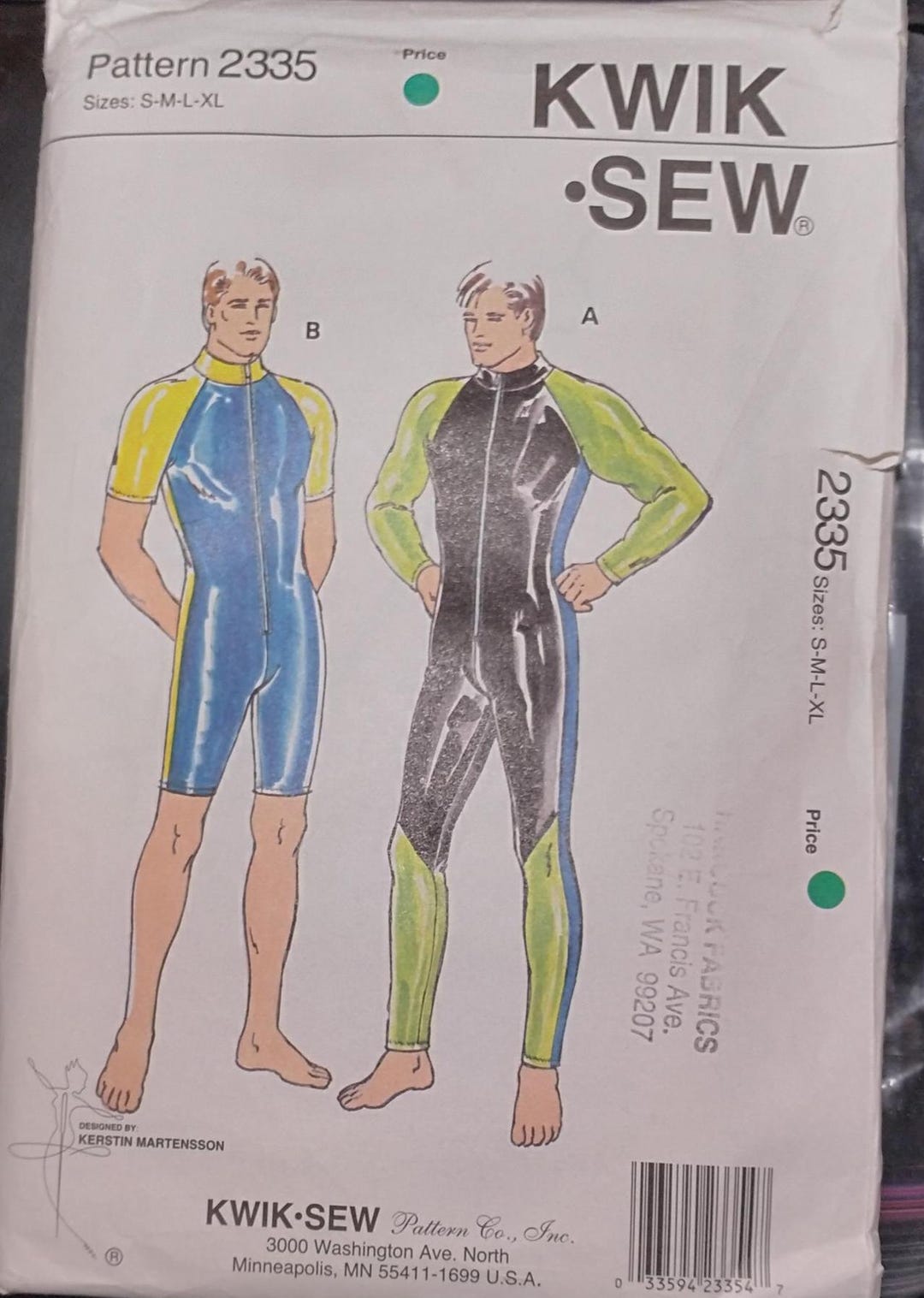 2335 Kwik Sew Men's Wetsuit Pattern, Raglan Sleeves, Sleeve Variations ...