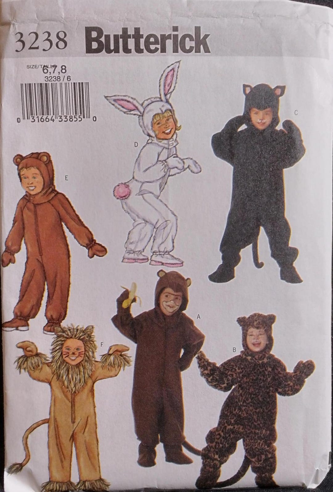 3238 Butterick Child's Halloween Costume Pattern Size 6,7,8 Clean and ...