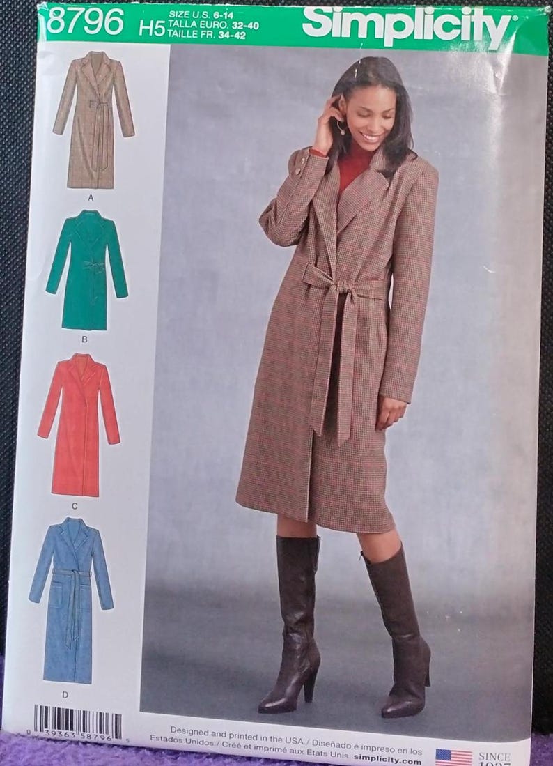 8796 Simplicity Sewing Pattern Misses'/ Miss Petite Lined Coats Sz 6-14 ...