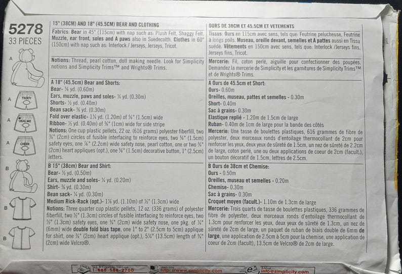 5278 Simplicity Bear and Clothes for Bear CLEAN and UNCUT - Etsy