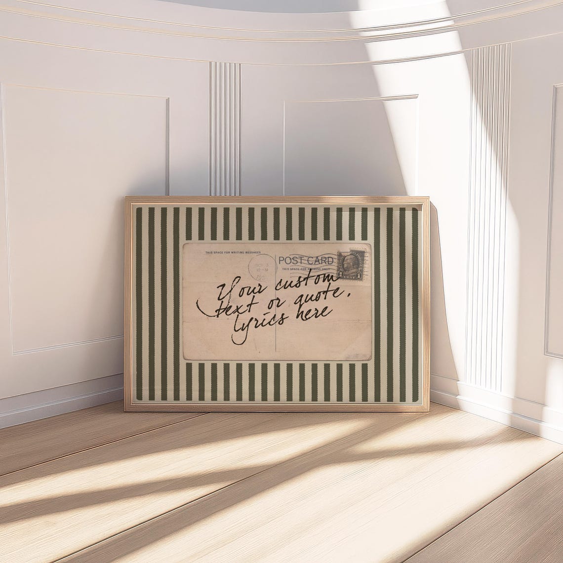 Custom Timeless Postcard Wall Art – Vintage Green Striped Print, Quote ...